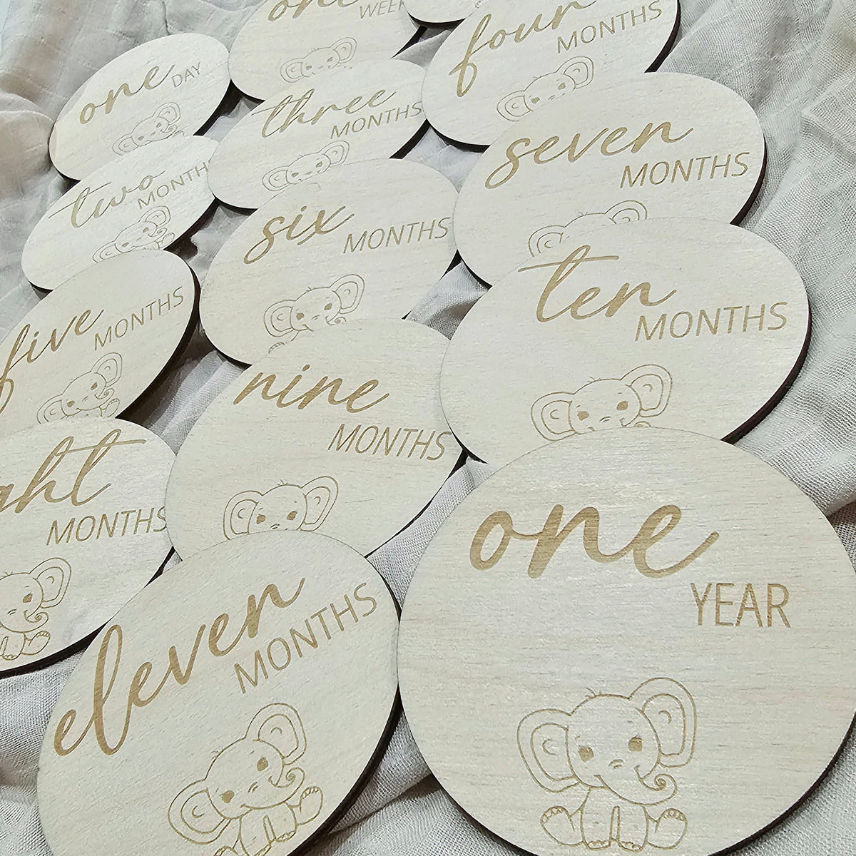 Baby Milestone Engraved Discs - Elephant – Little Tribe Designs